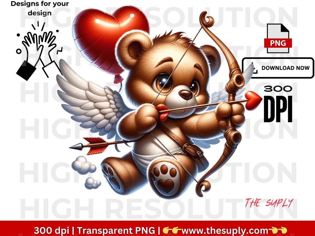 Cupid Bear Png, Heart Balloons PNG, Bow and Arrow, Teddy With Wings ...