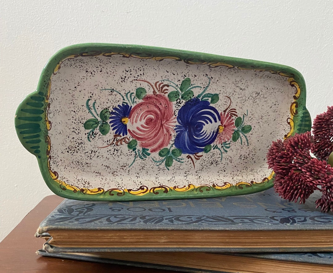 Vintage Small Hand-painted Serving Flowers Platter Handmade Oval Plate ...
