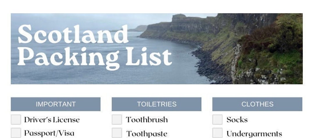 Scotland Packing List - Etsy