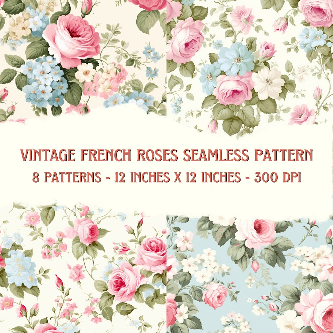 8 Seamless Vintage French Wallpaper Patterns - Digital Paper - Instant ...
