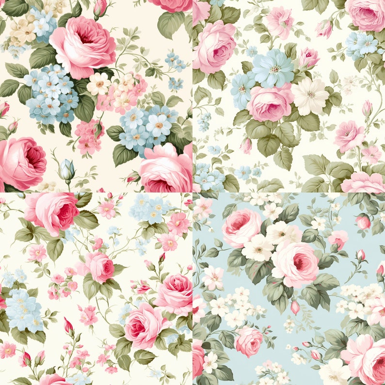 8 Seamless Vintage French Wallpaper Patterns - Digital Paper - Instant Download for Commercial ...