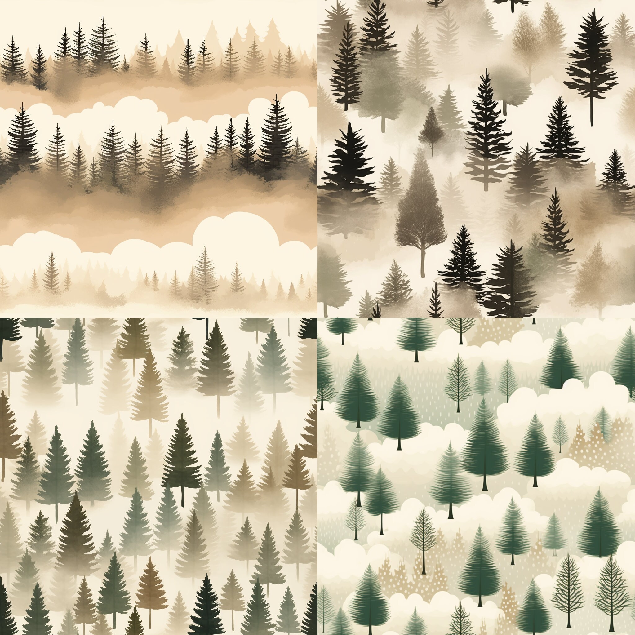 16 Seamless Misty Spruce Forest Patterns Digital Paper Set - Etsy