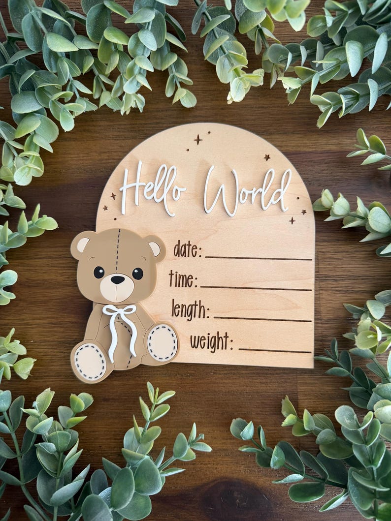 Newborn Birth Announcement, Photo Prop, Baby Girl, Baby Boy, Teddy Bear ...