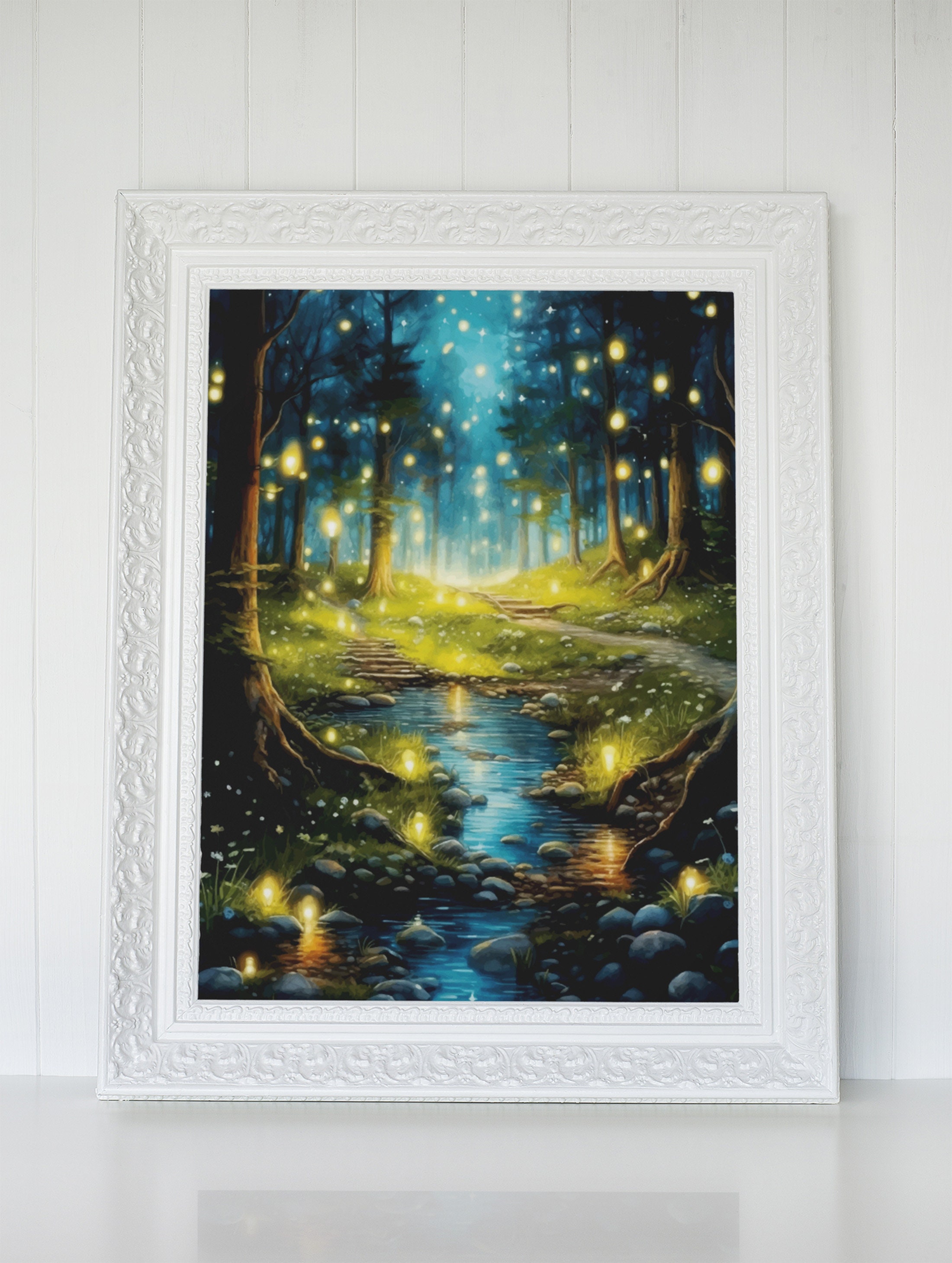 Enchanting Midsummer Night Watercolor Illustration - Whimsical Forest ...