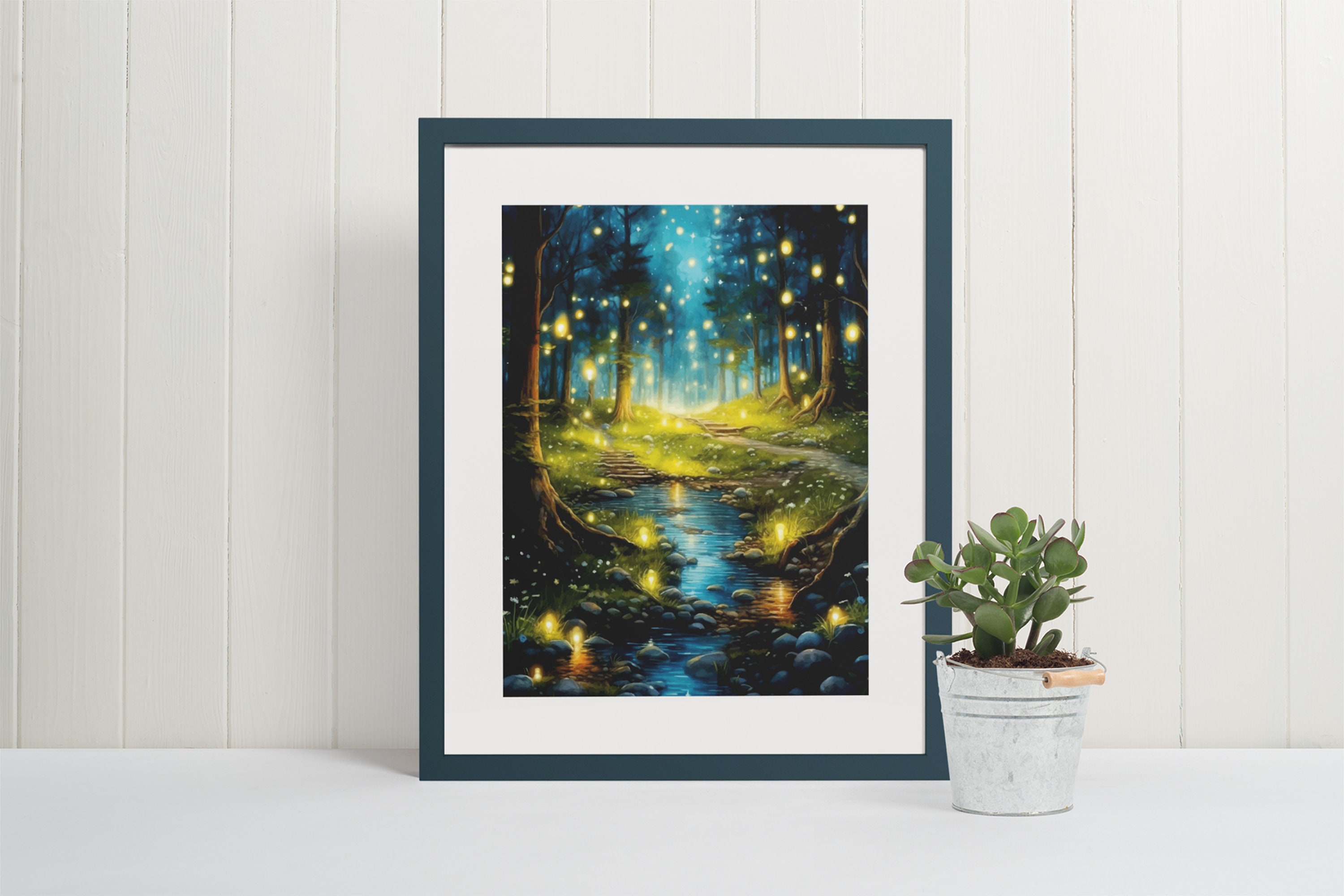 Enchanting Midsummer Night Watercolor Illustration - Whimsical Forest ...