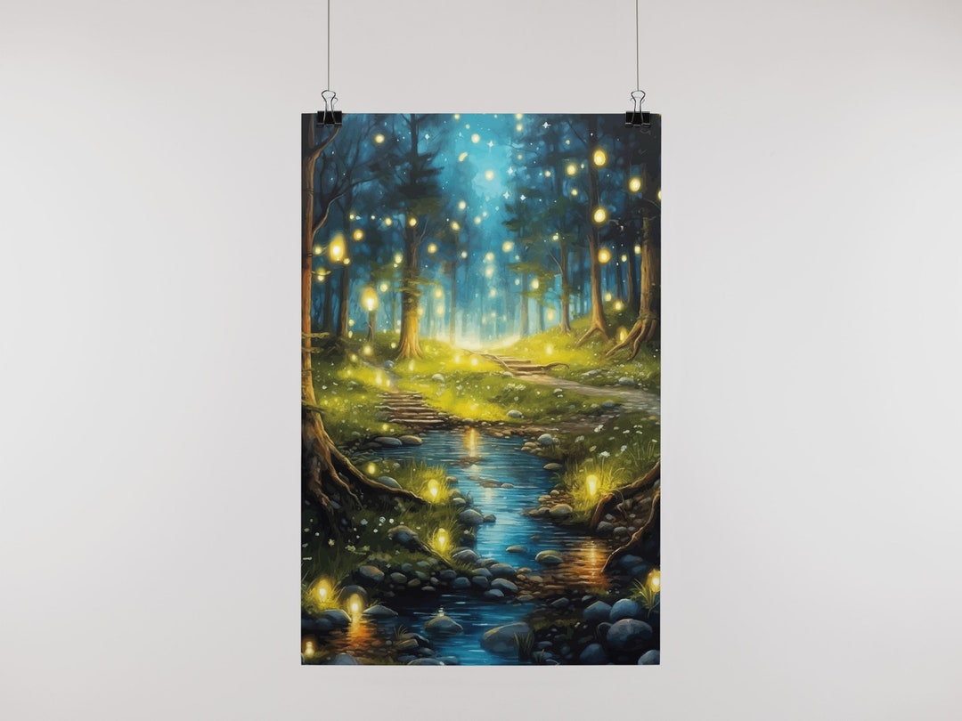 Enchanting Midsummer Night Watercolor Illustration - Whimsical Forest ...