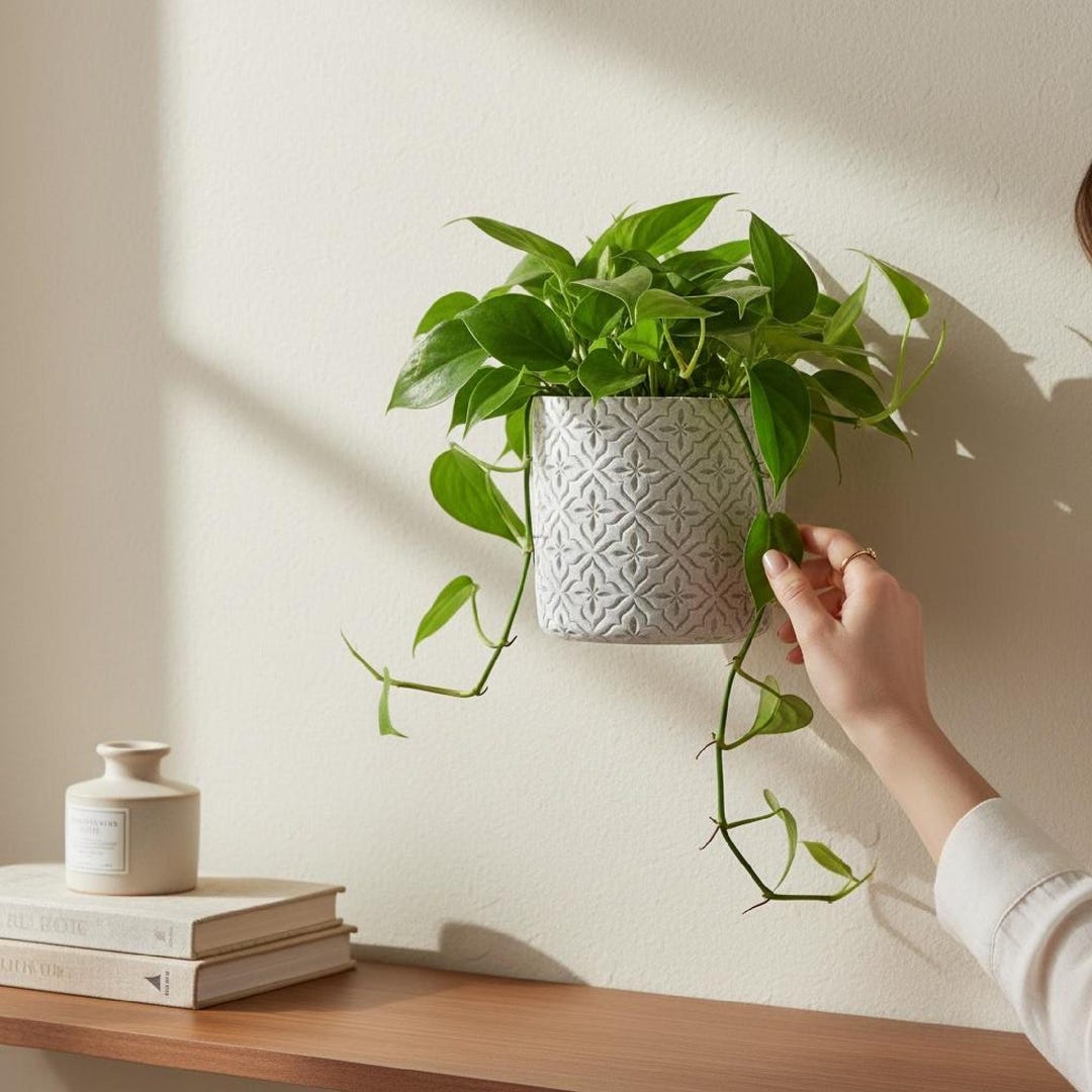 Indoor Plant Pot Wall Bracket Pot, Stone Look, Removable Drip Tray - Etsy