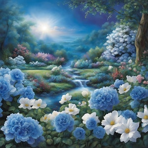 AI Generated Abstract Art - Creation Inspired Gardens - Blue - Etsy