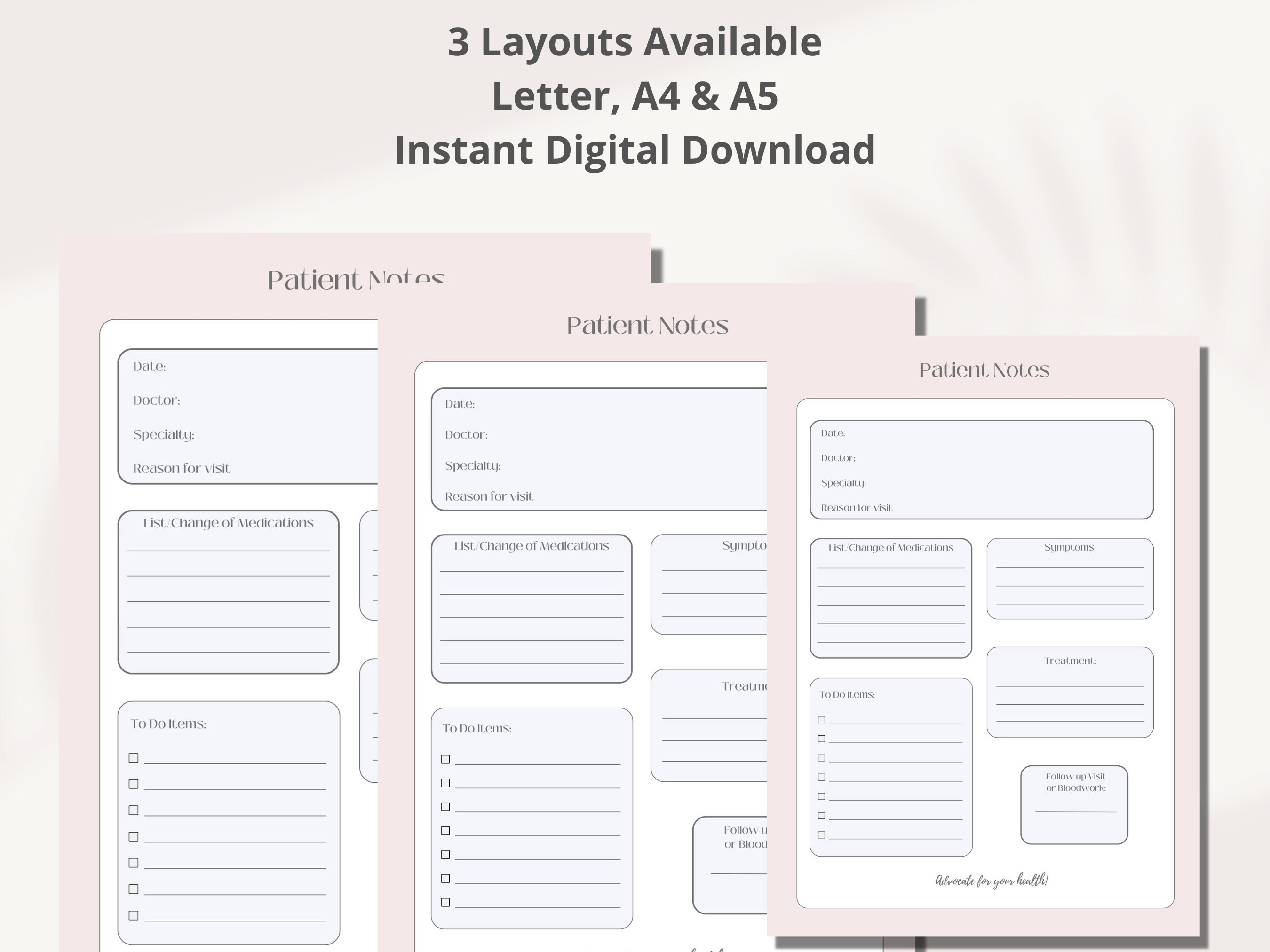 Printable Patient Notes, Doctor Visit Notes, Medical Notes, Medical ...
