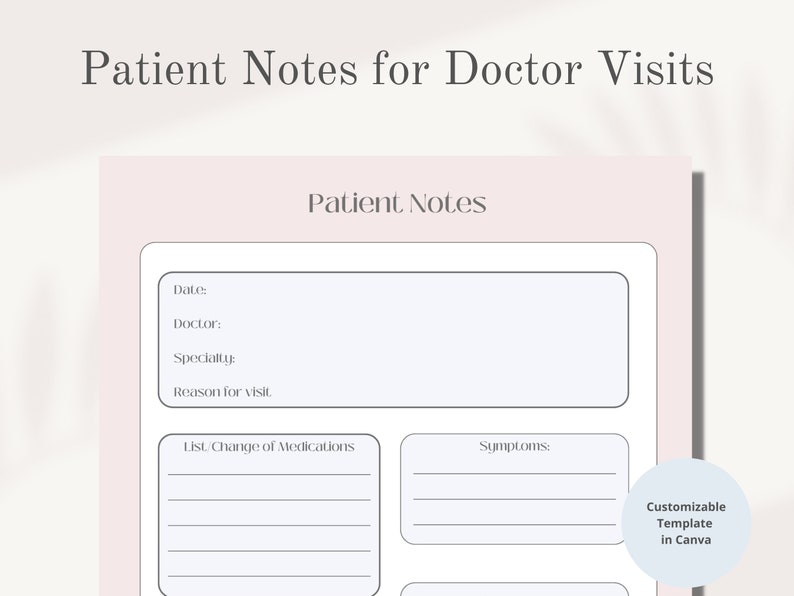 Printable Patient Notes, Doctor Visit Notes, Medical Notes, Medical ...