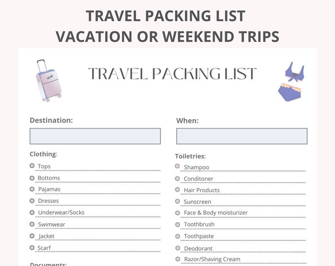 Modern Bright Pink Printable Packing List, 8.5x11, Editable PDF ...