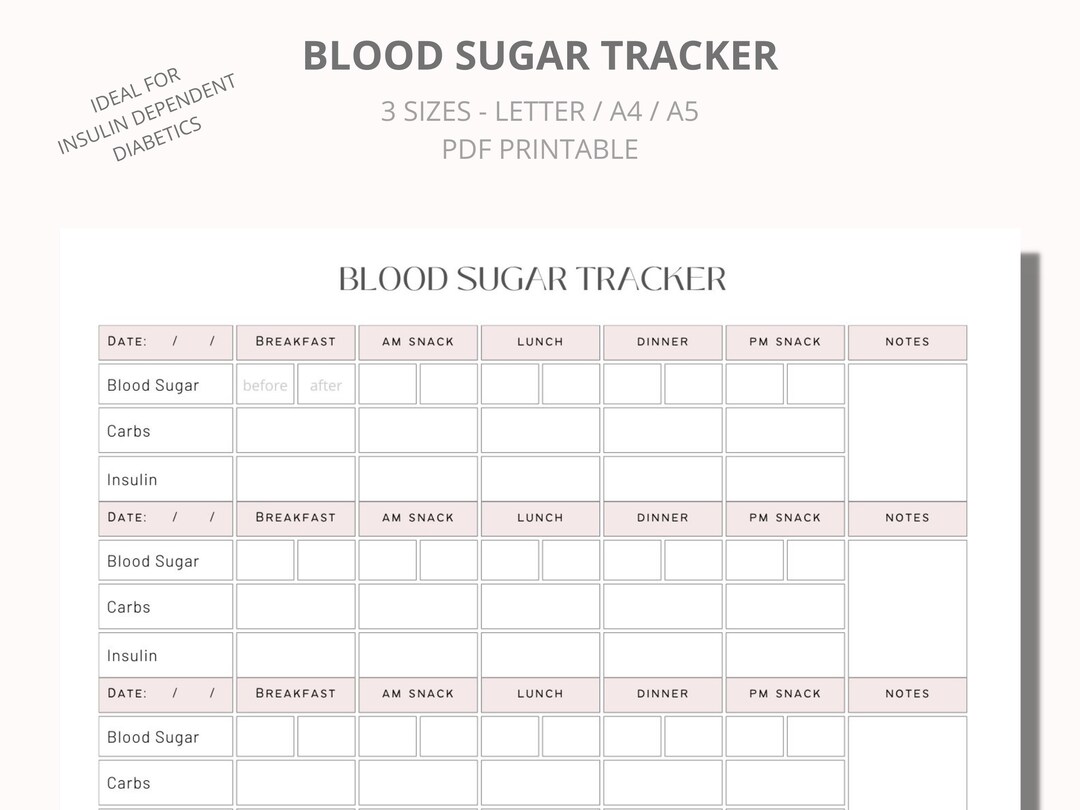 Printable Blood Tracker, T1D Blood Tracker, Insulin Dependent Glucose ...