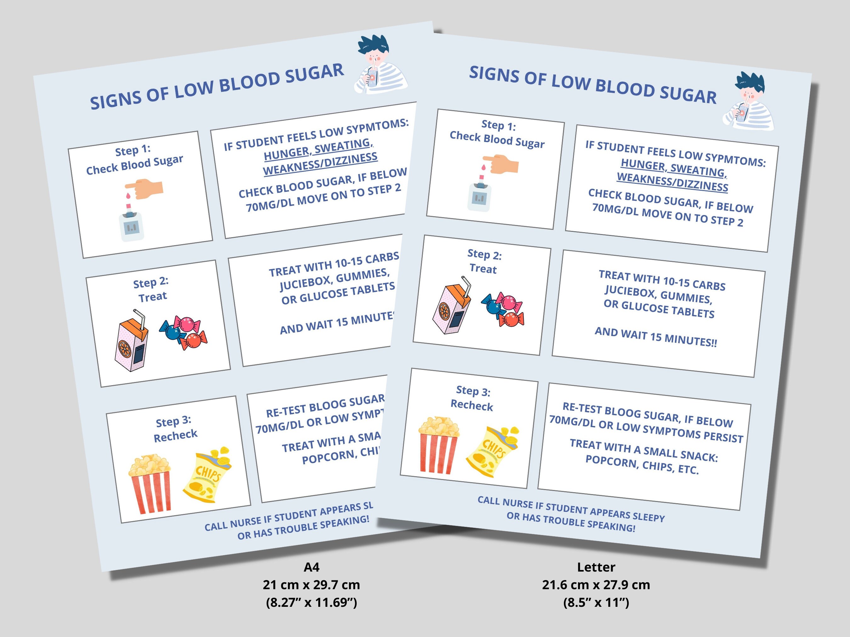 T1D Low Signs, Printable School Glucose Poster, Signs of Low Blood ...