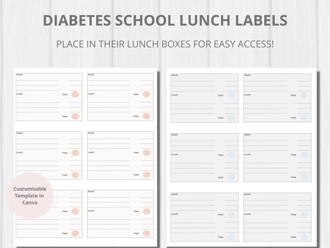 T1D Lunch Label, School Diabetes Lunch Labels, T1D Labels, Low-carb ...