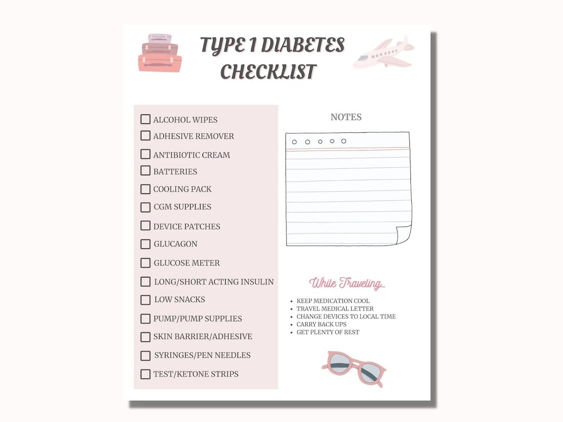 Type 1 Diabetes Travel Checklist, Printable T1D Packing List, T1D ...