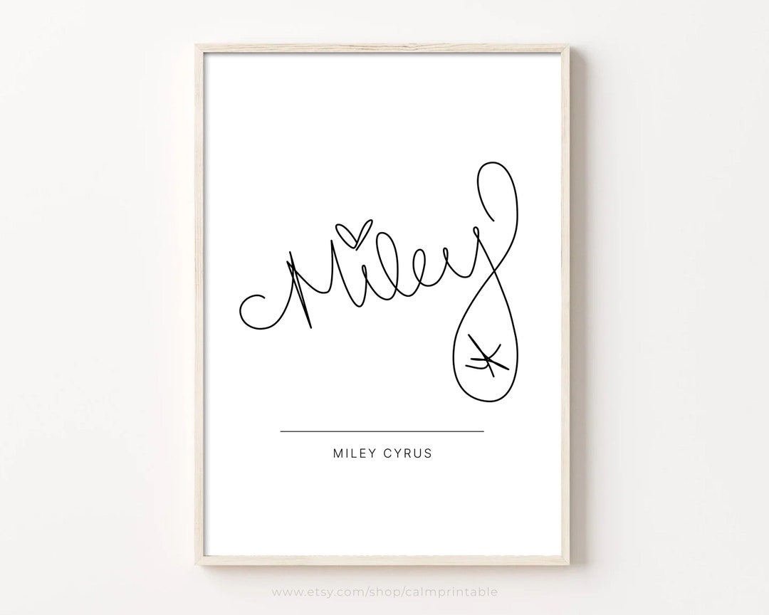 Miley Cyrus Autograph Print, Printable Wall Art, Minimalist Wall Decor ...