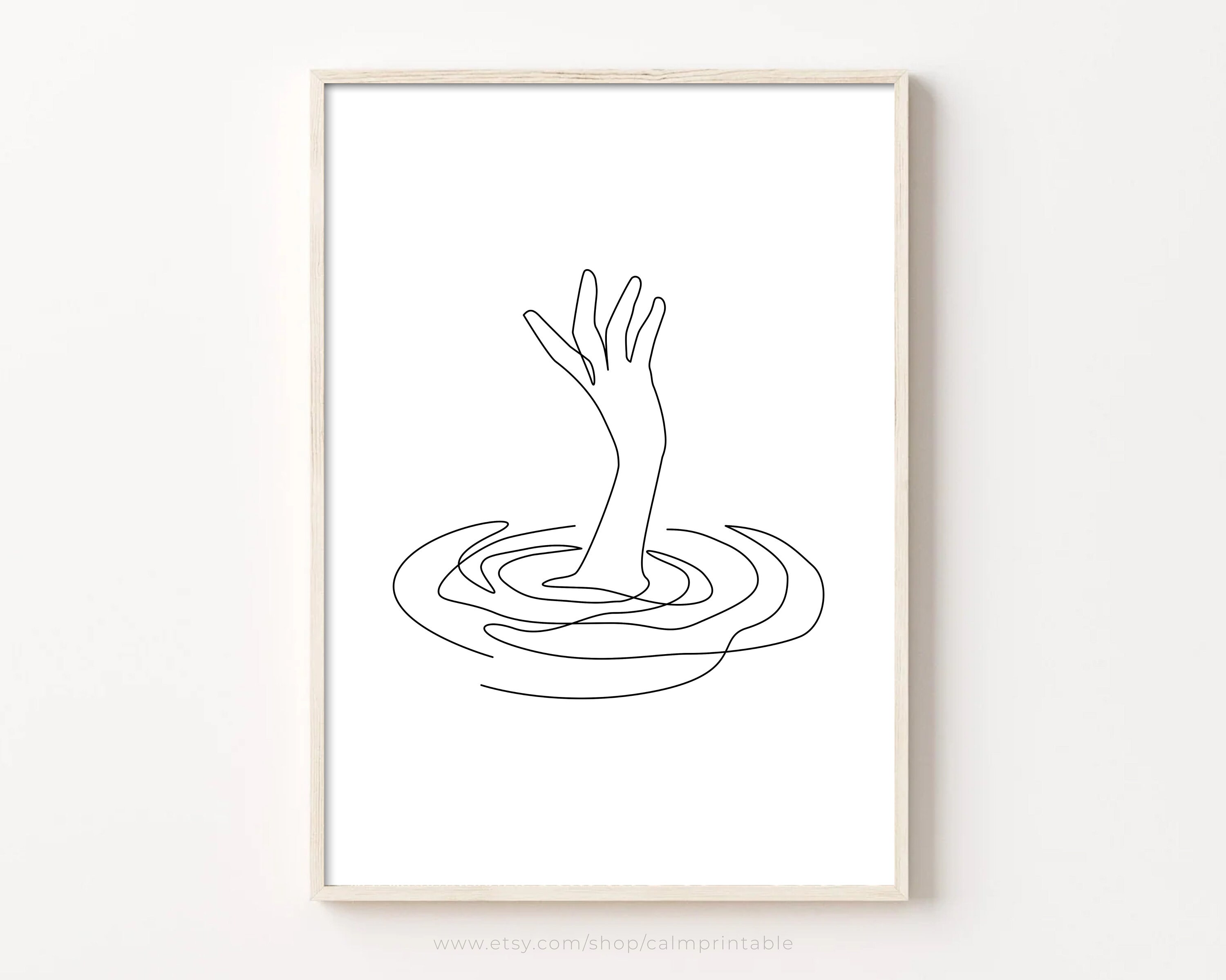 Drowning Hand Line Drawing, Printable Line Art, Printable Wall Art ...