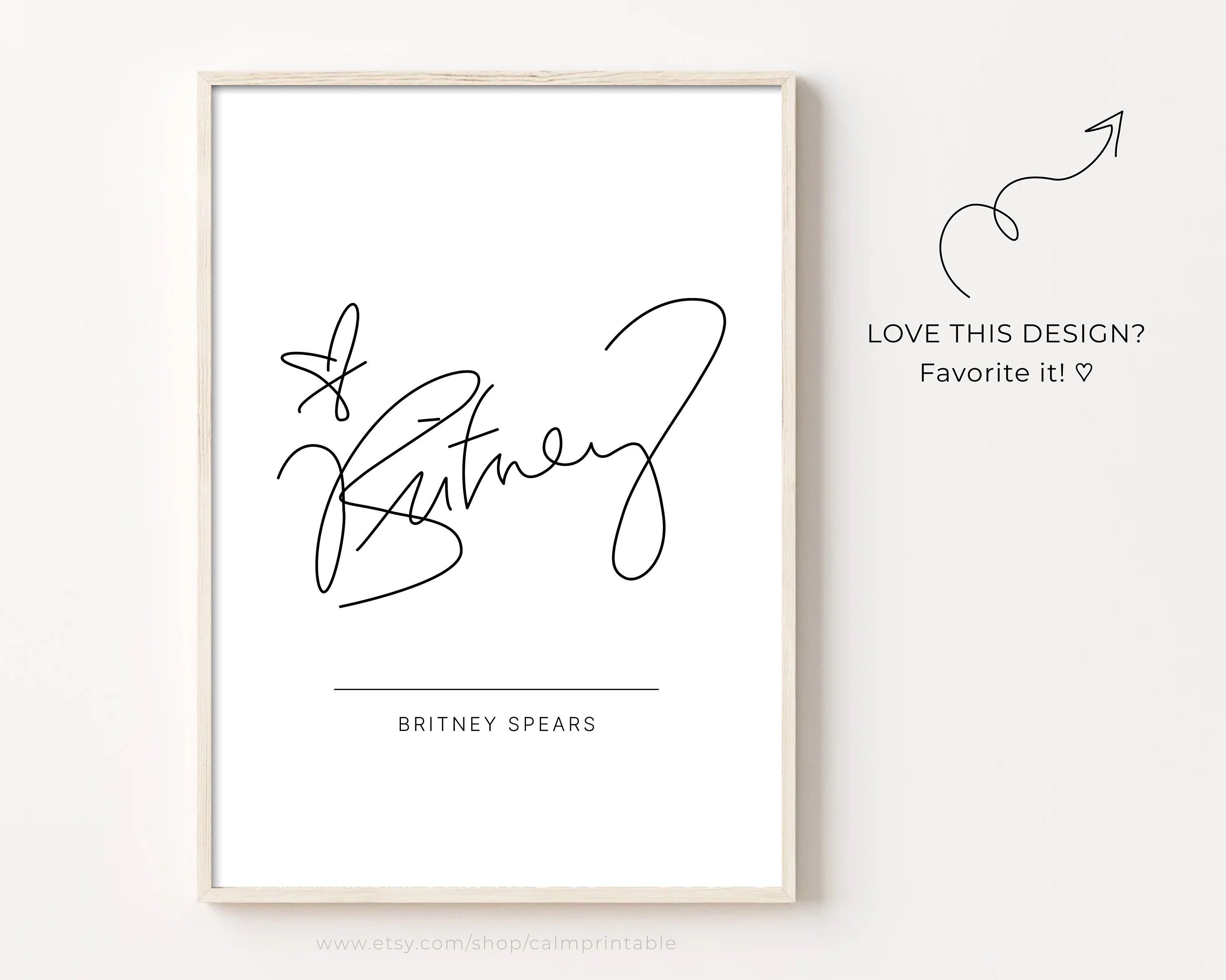 Britney Spears Autograph Print, Printable Wall Art, Minimalist Wall ...