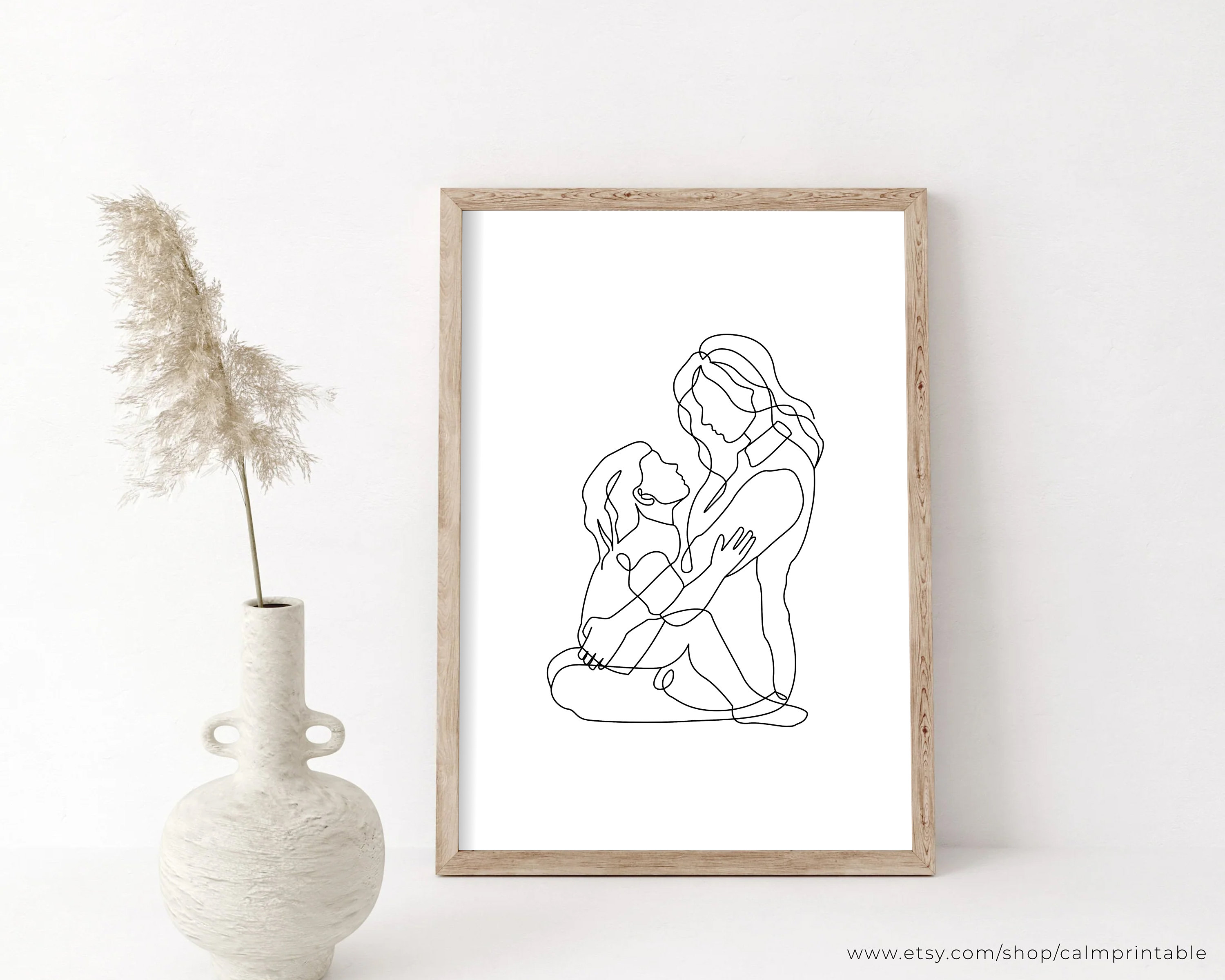Mom and Kid Line Art, Printable One Line Drawing, Printable Wall Art ...