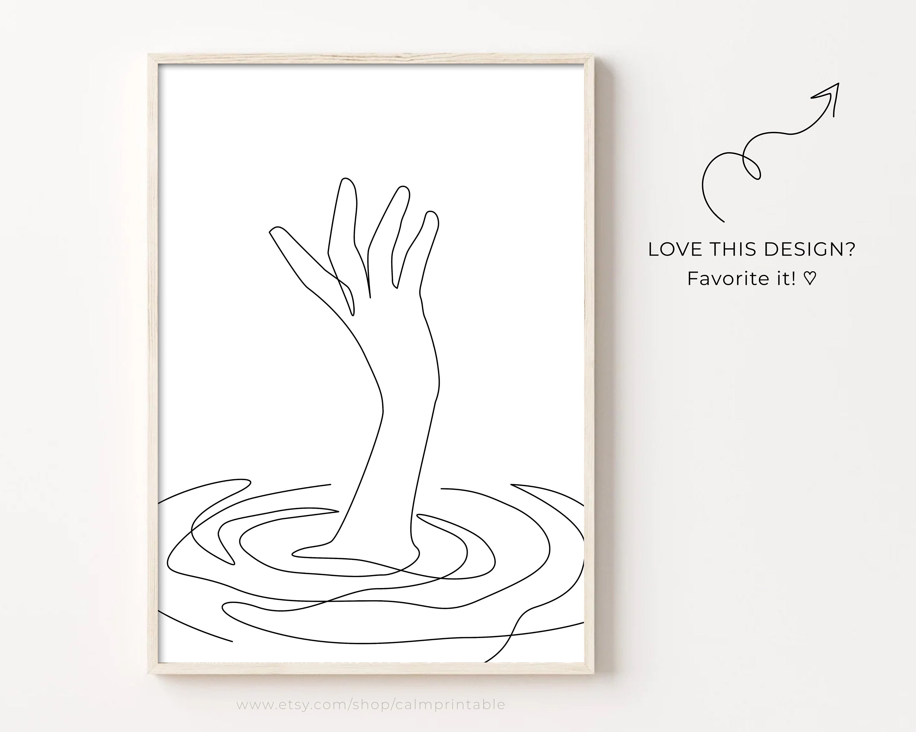 Drowning Hand Line Drawing, Printable Line Art, Printable Wall Art ...