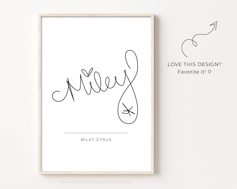 Miley Cyrus Autograph Print, Printable Wall Art, Minimalist Wall Decor ...