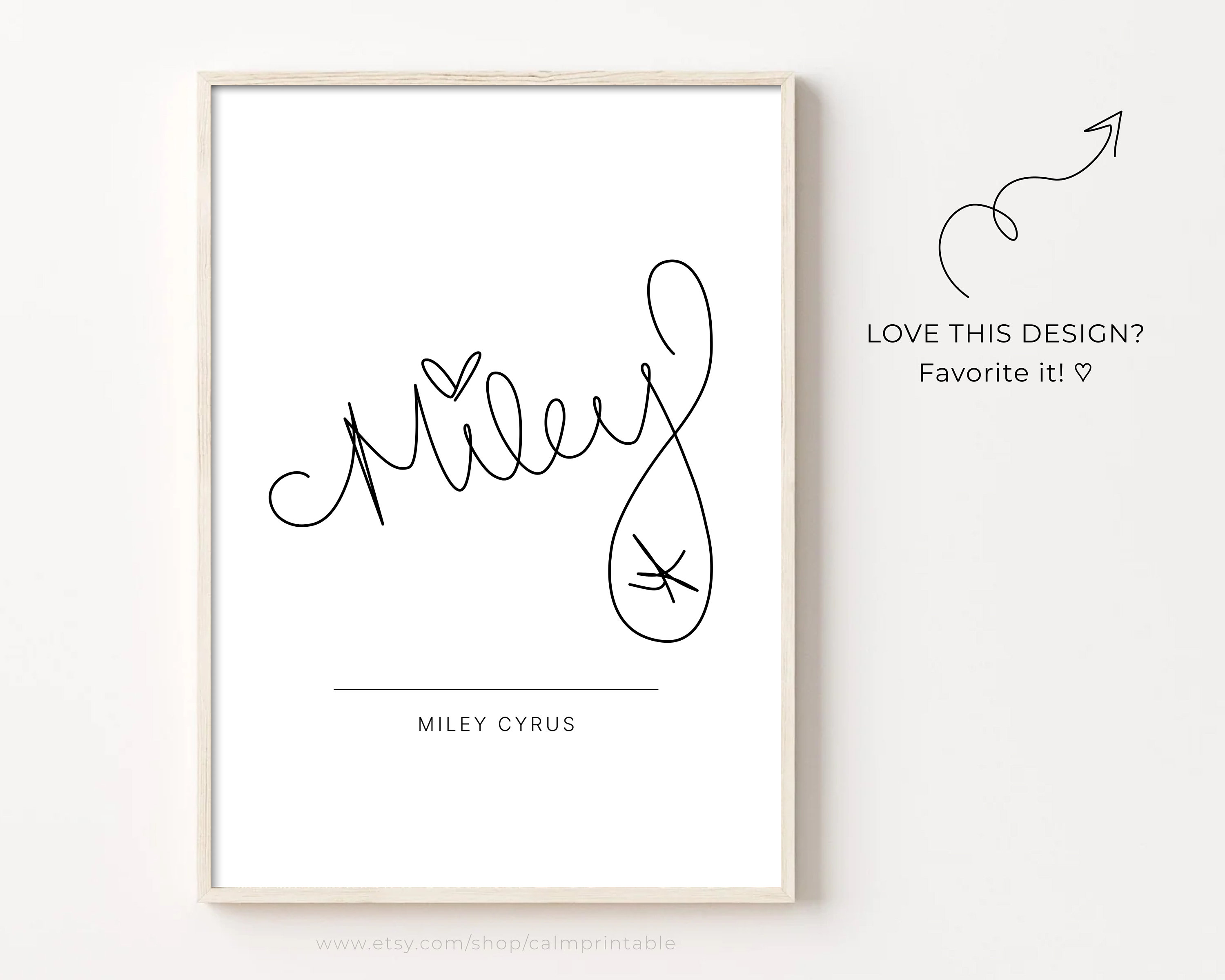 Miley Cyrus Autograph Print, Printable Wall Art, Minimalist Wall Decor ...