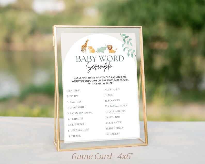 Baby Word Scramble Baby Shower Game Watercolor Eucalyptus Animals ...