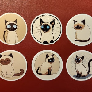 Siamese Cats Sticker Bundle of 6 Variety Funny Goofy Faces Round ...
