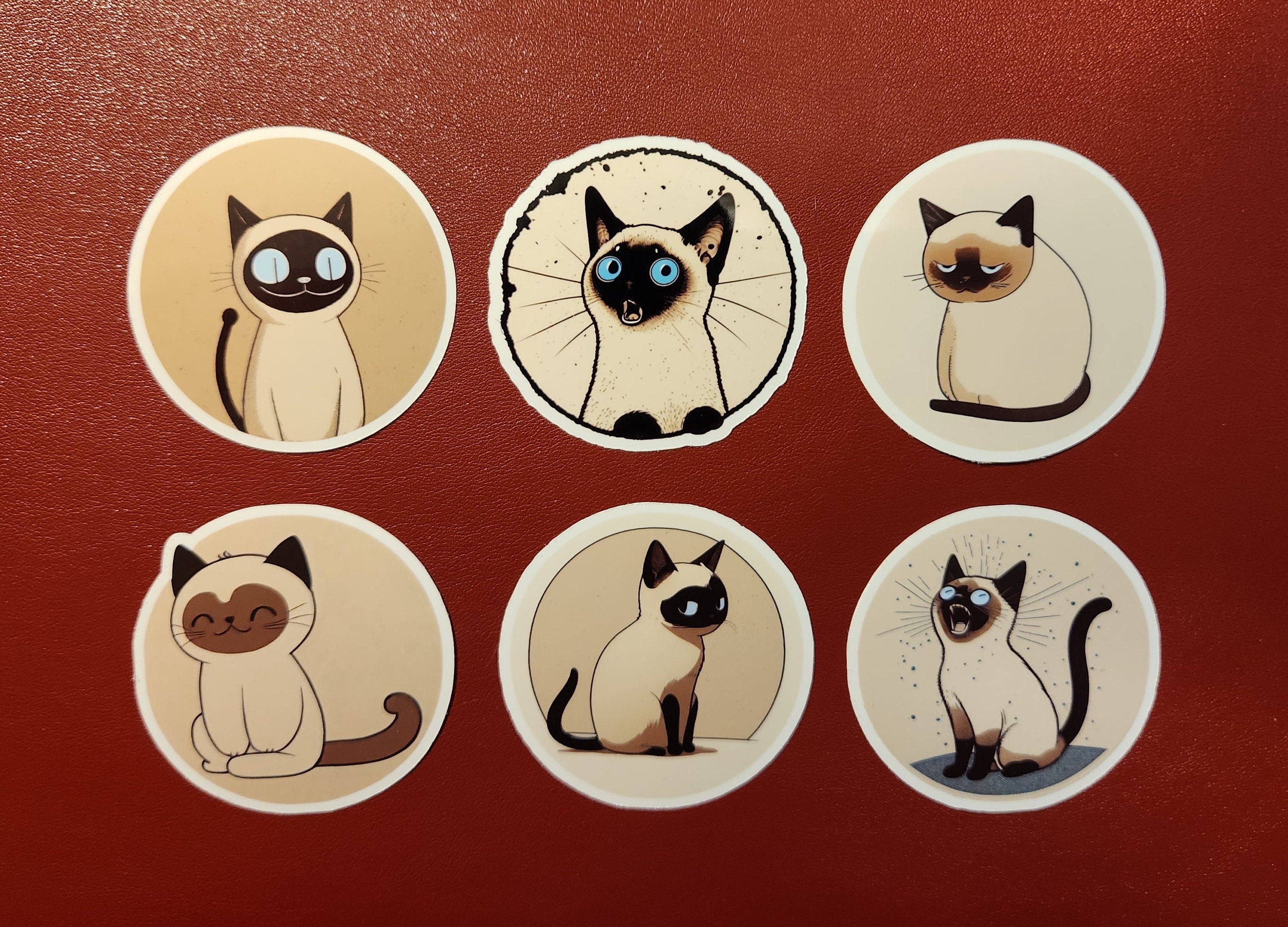 Siamese Cats Sticker Bundle of 6 Variety Funny Goofy Faces Round ...