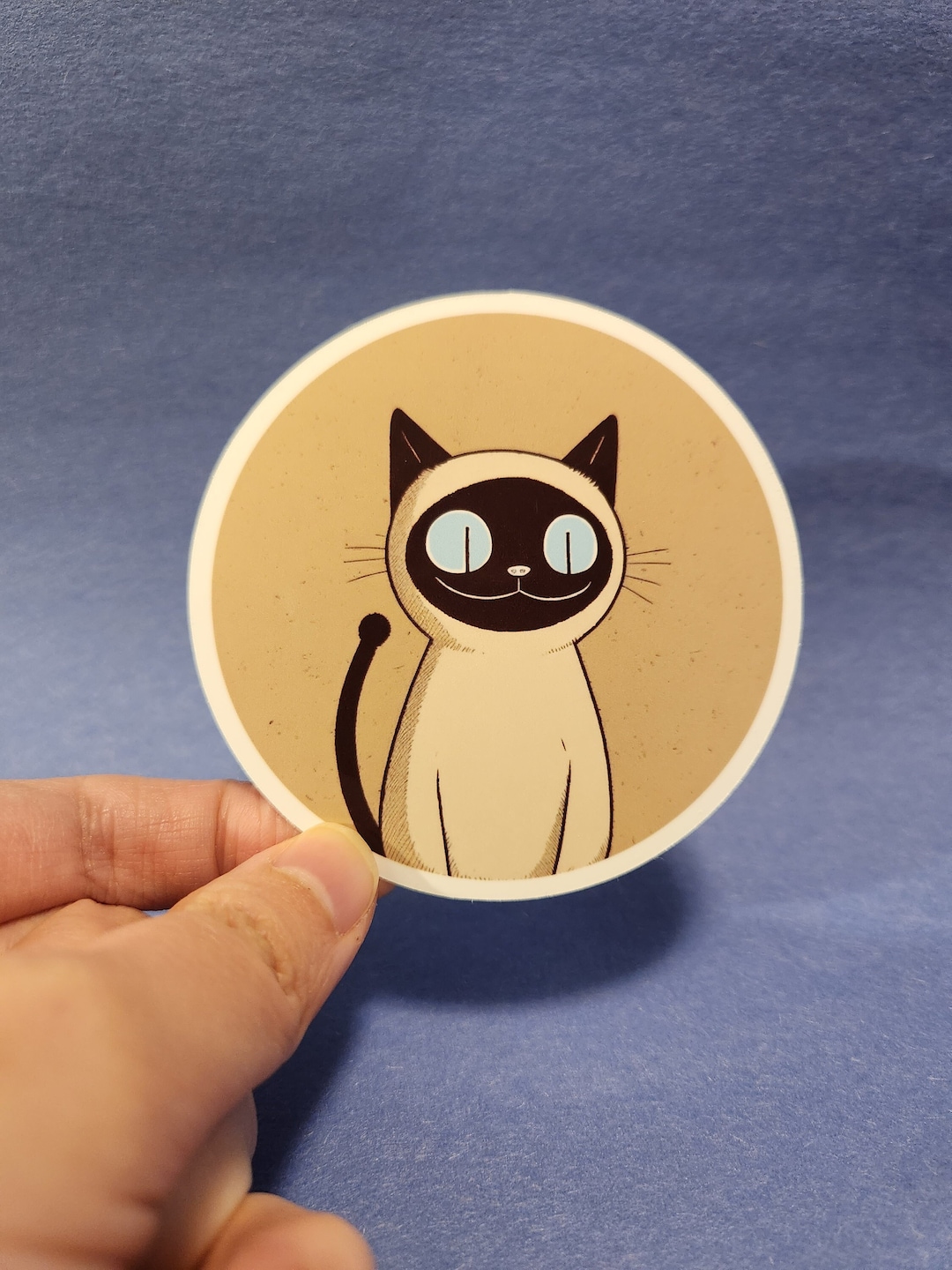 Cute Siamese Cat Goofy Face Handmade One Waterproof Sticker Gift for ...