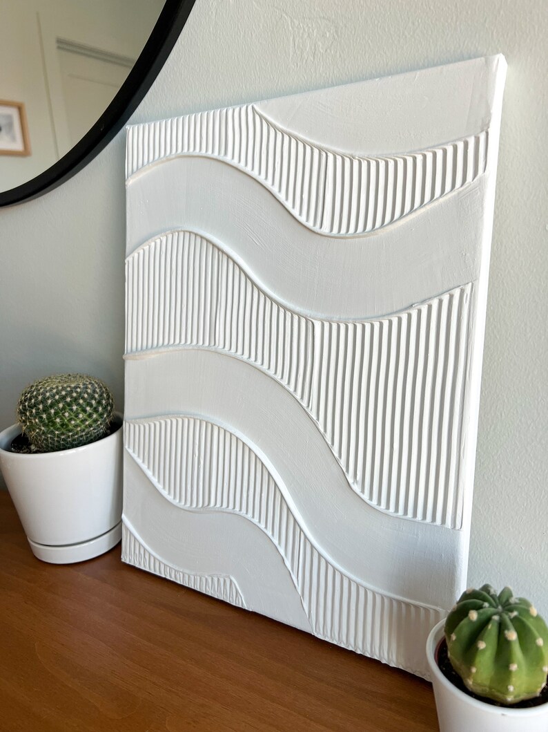 Lines and Waves White Texture Wall Art Canvas Plaster Wall Art Abstract ...
