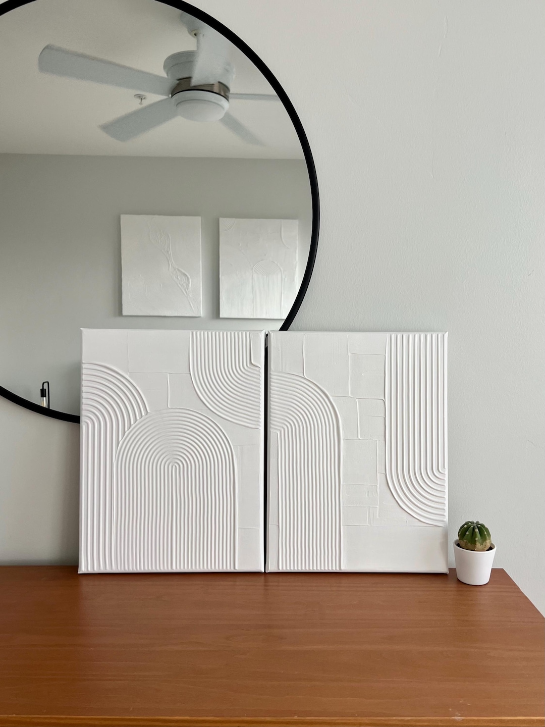 Textured Minimalist Wall Art Set, Plaster Canvas Painting With Curved ...