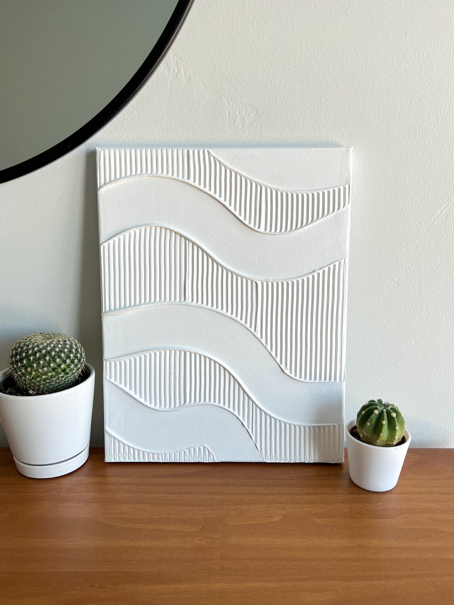 Lines and Waves White Texture Wall Art Canvas Plaster Wall Art Abstract ...