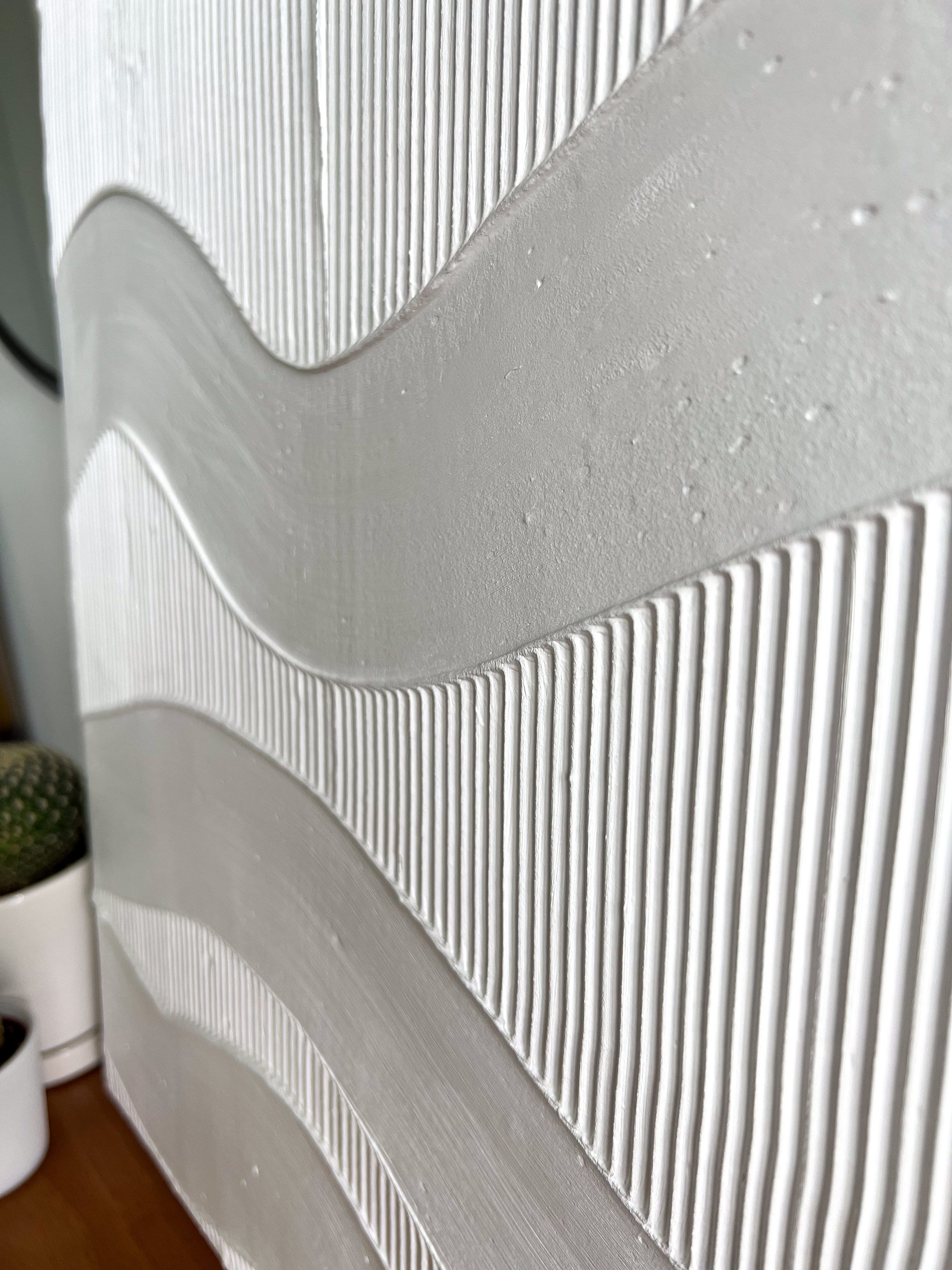 Lines and Waves White Texture Wall Art Canvas Plaster Wall Art Abstract ...