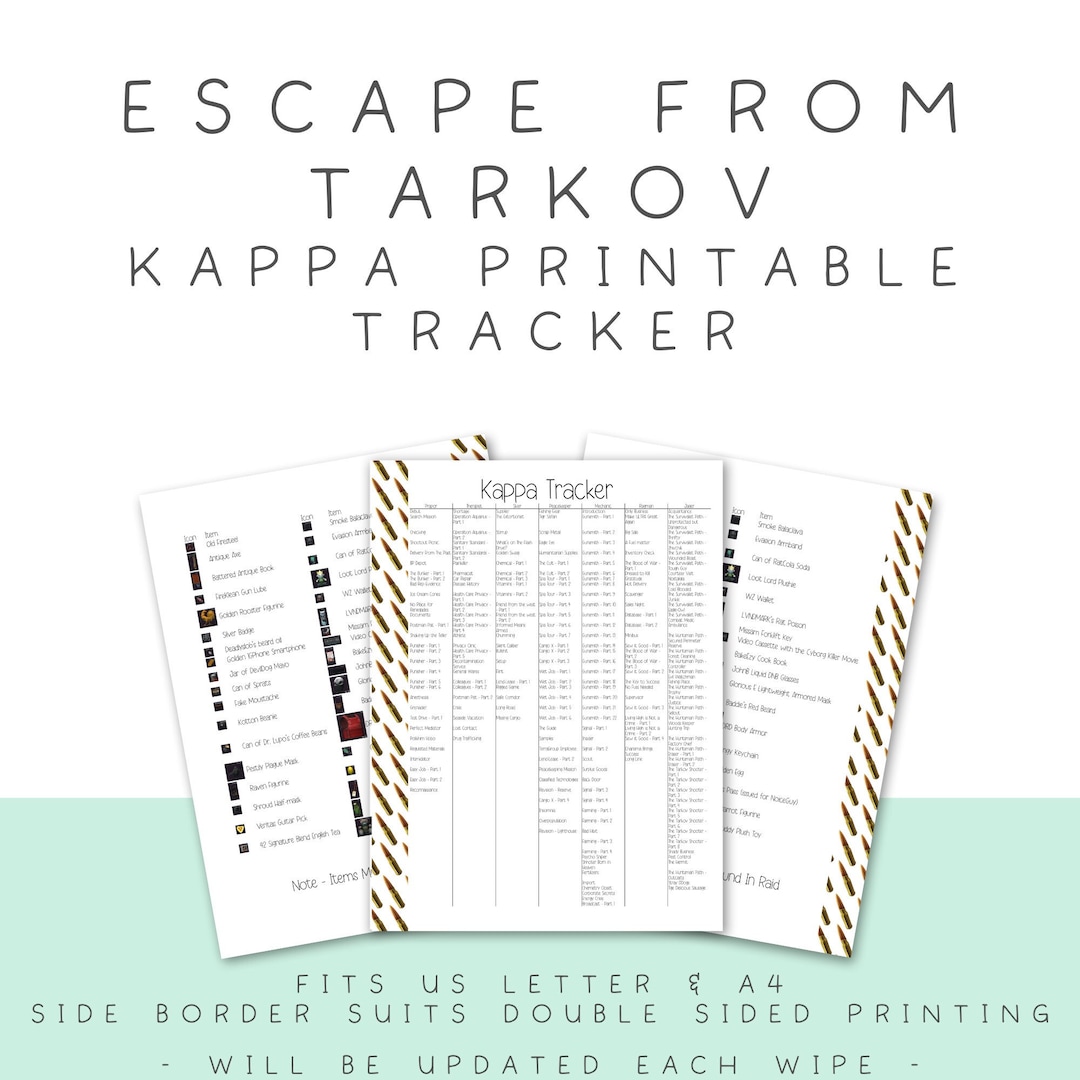 Ultimate Escape From Tarkov Kappa Tracker Printable Guide for Quest ...