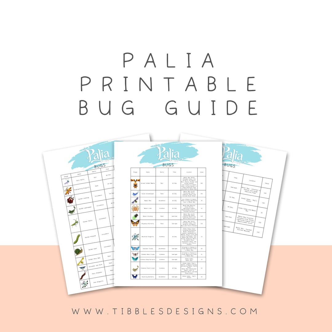 Palia Bugs Guide Printable Maximize Your Potential - Etsy