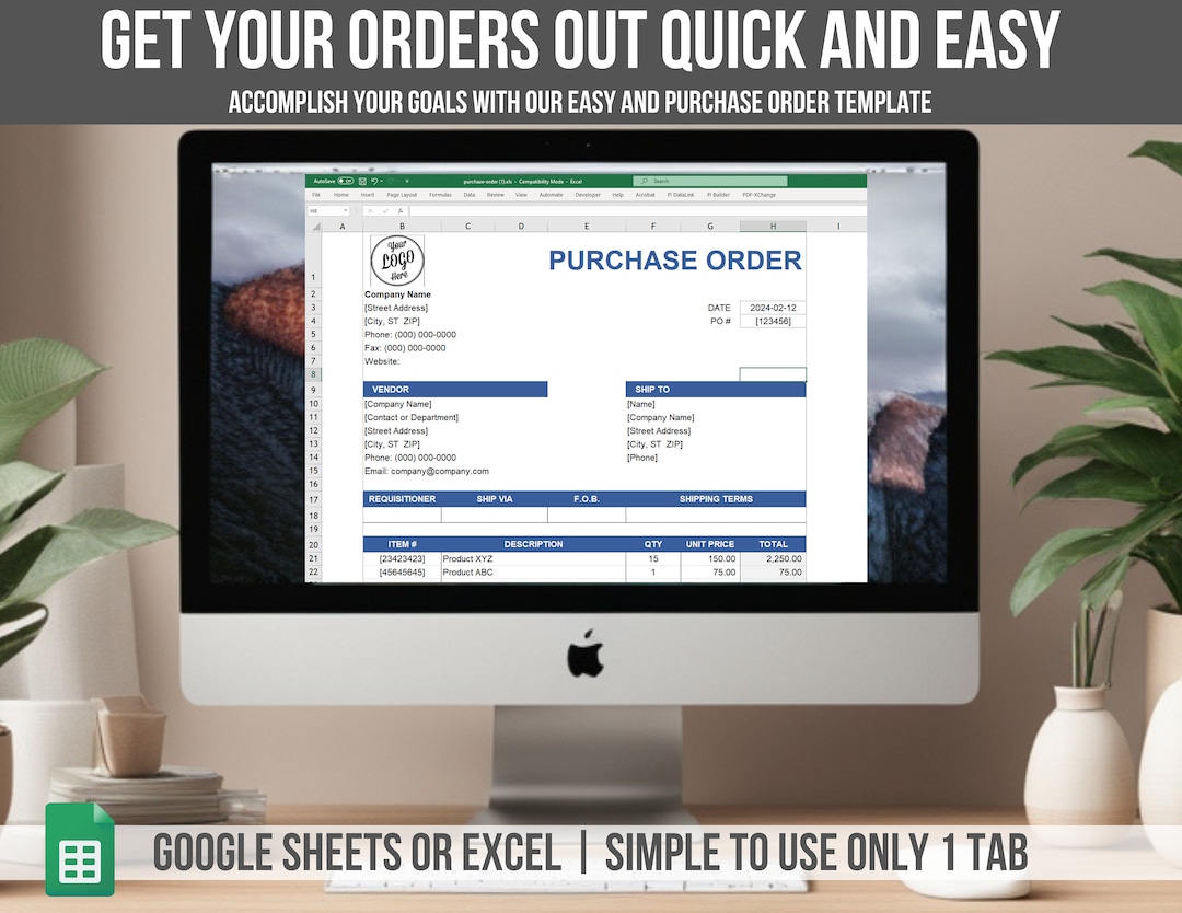 Editable Purchase Order Template - US Letter & A4 (MS Excel) - Etsy