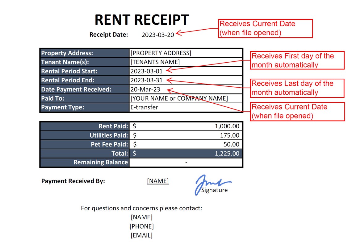 Rent Receipt Template With Automated Completion Two Clicks Completion ...