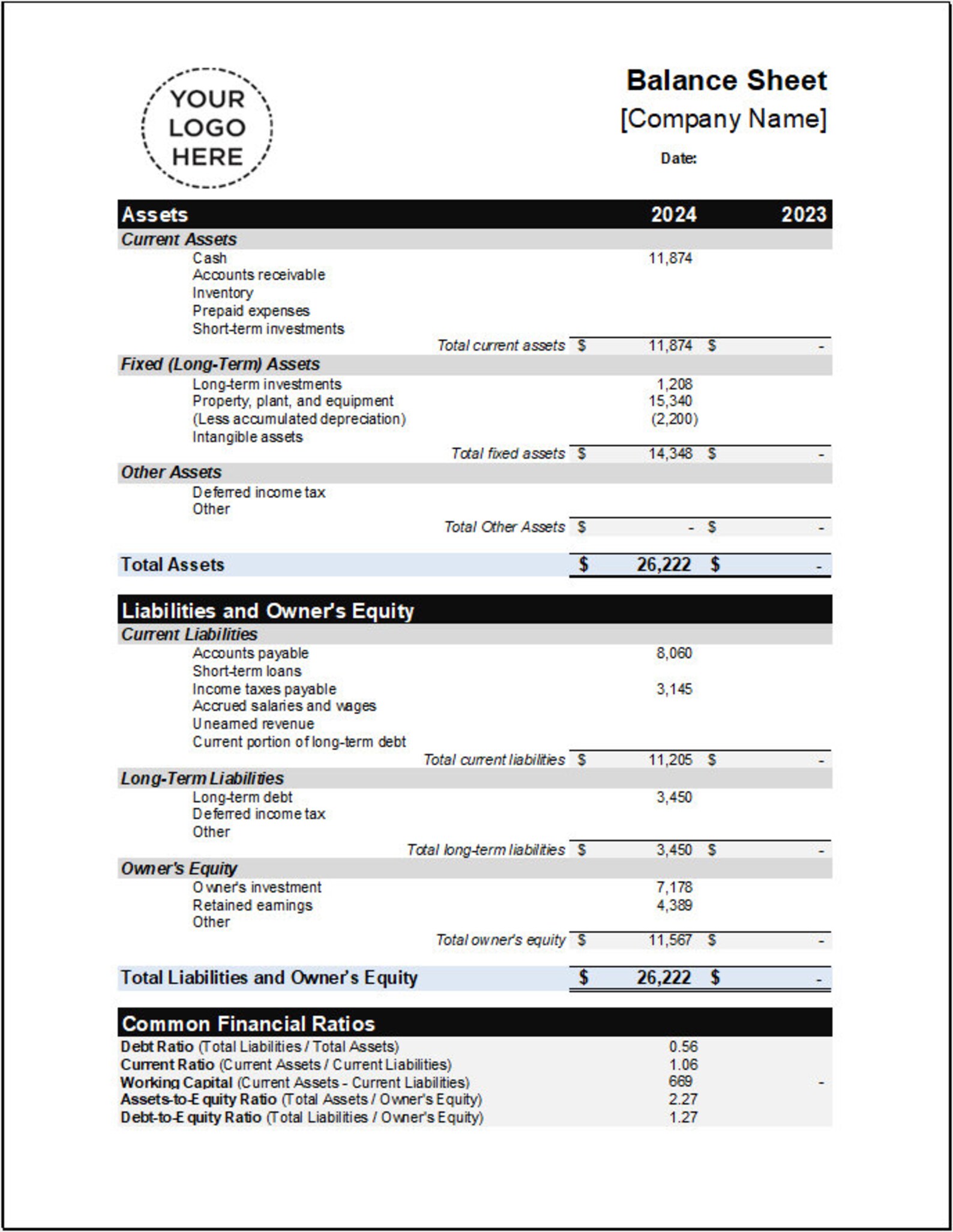 Balance Sheet Template – Editable Excel & Google Sheets (financial ...