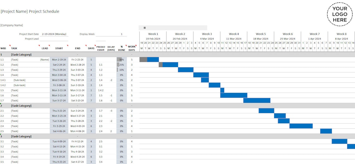 Gantt Chart Template Project Management Project Tracker Daily to Do ...