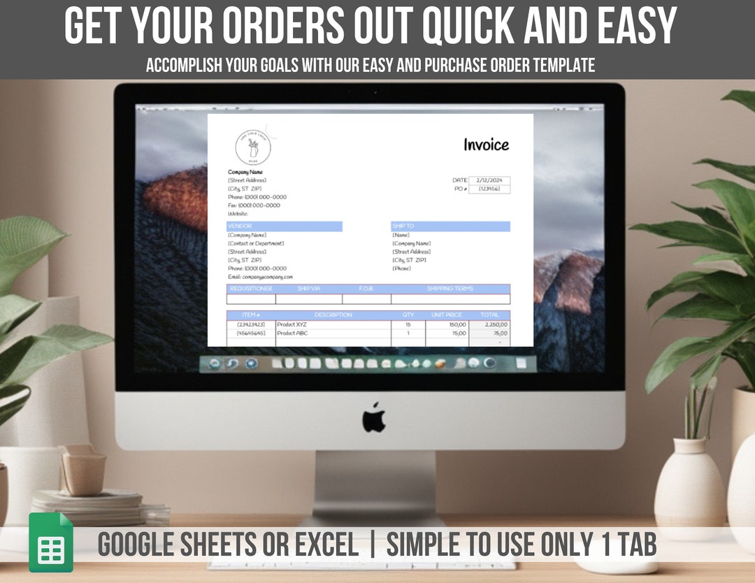 Purchase Order Template - Editable MS Excel Template - Professional ...