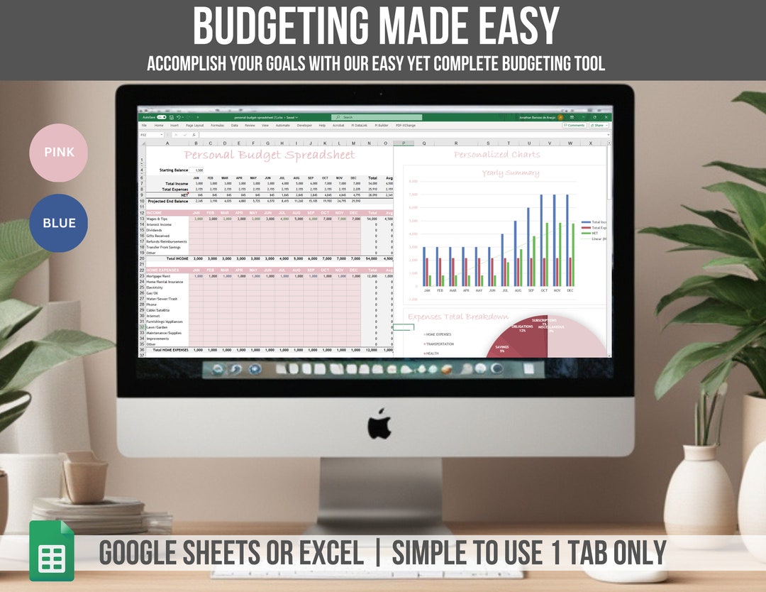 Budget Spreadsheet Template for Excel, Budget Planner, Budget Template ...
