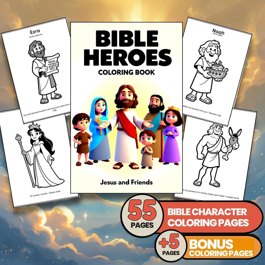 Bible Heroes Coloring Book: 60 Printable Pages, Sunday School (digital ...