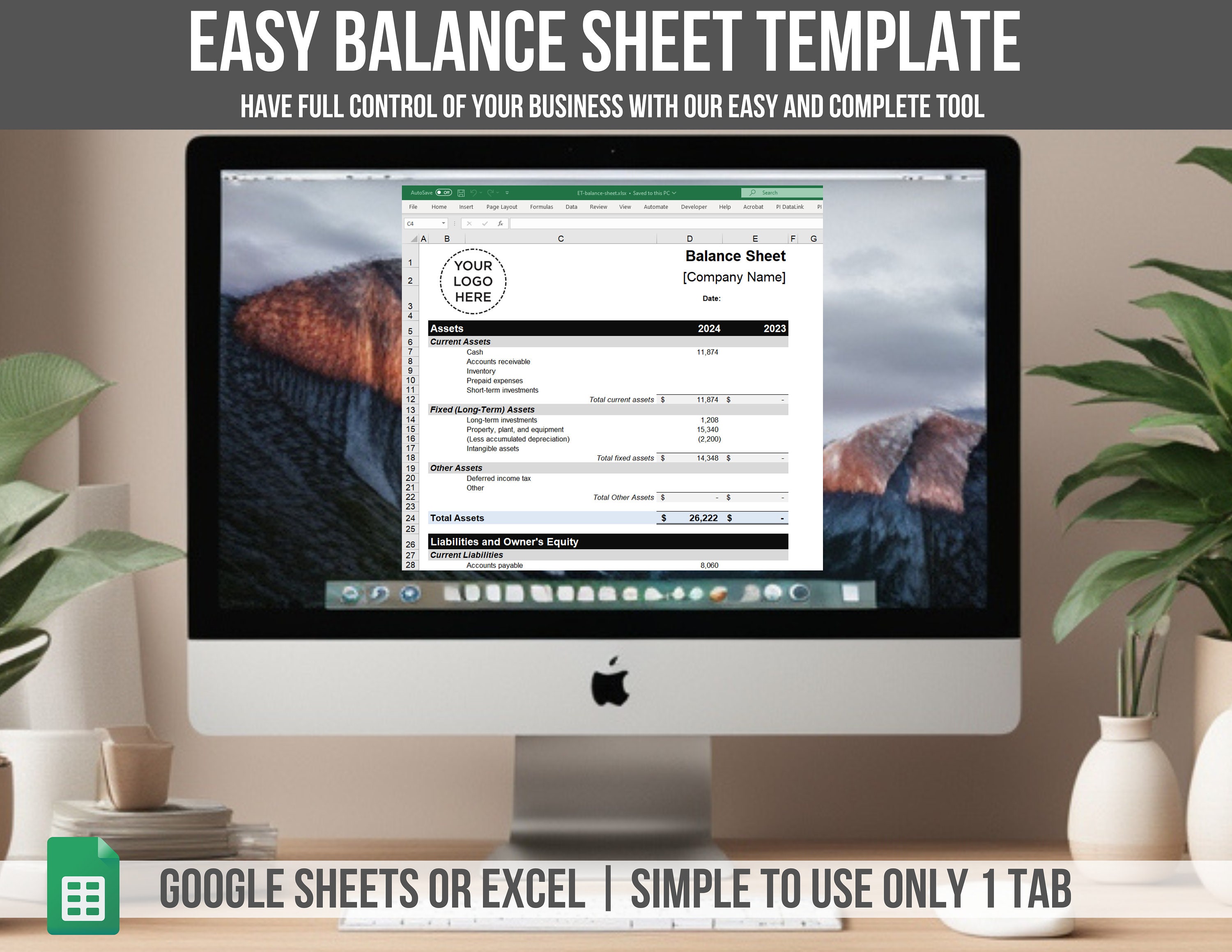 Editable Balance Sheet Excel Spreadsheet for Excel and Google Sheets ...