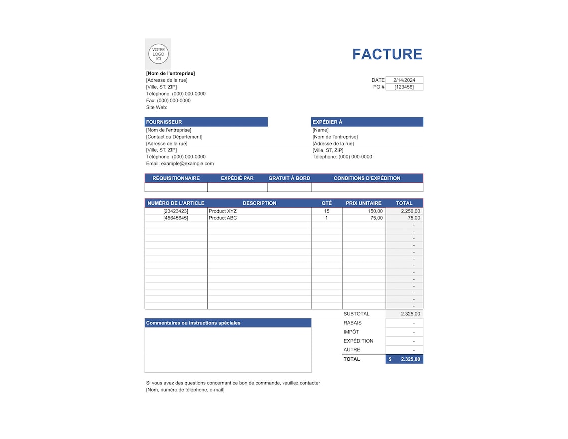 Modèle De Facture - Modèle MS Excel Modifiable - Formulaire Commercial ...