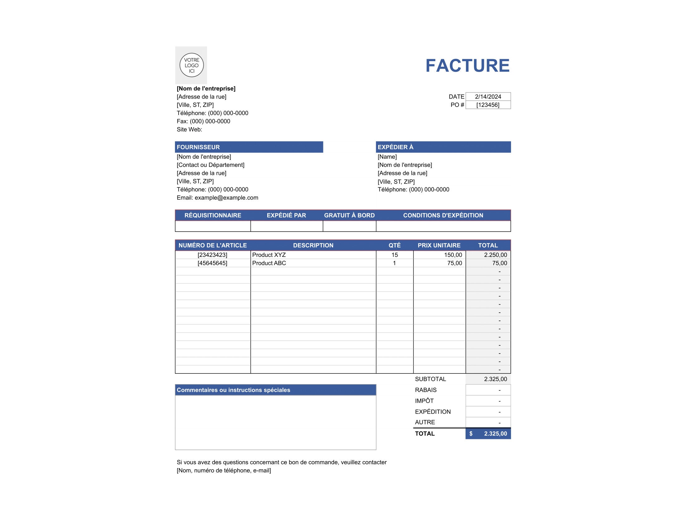 Modèle De Facture - Modèle MS Excel Modifiable - Formulaire Commercial ...