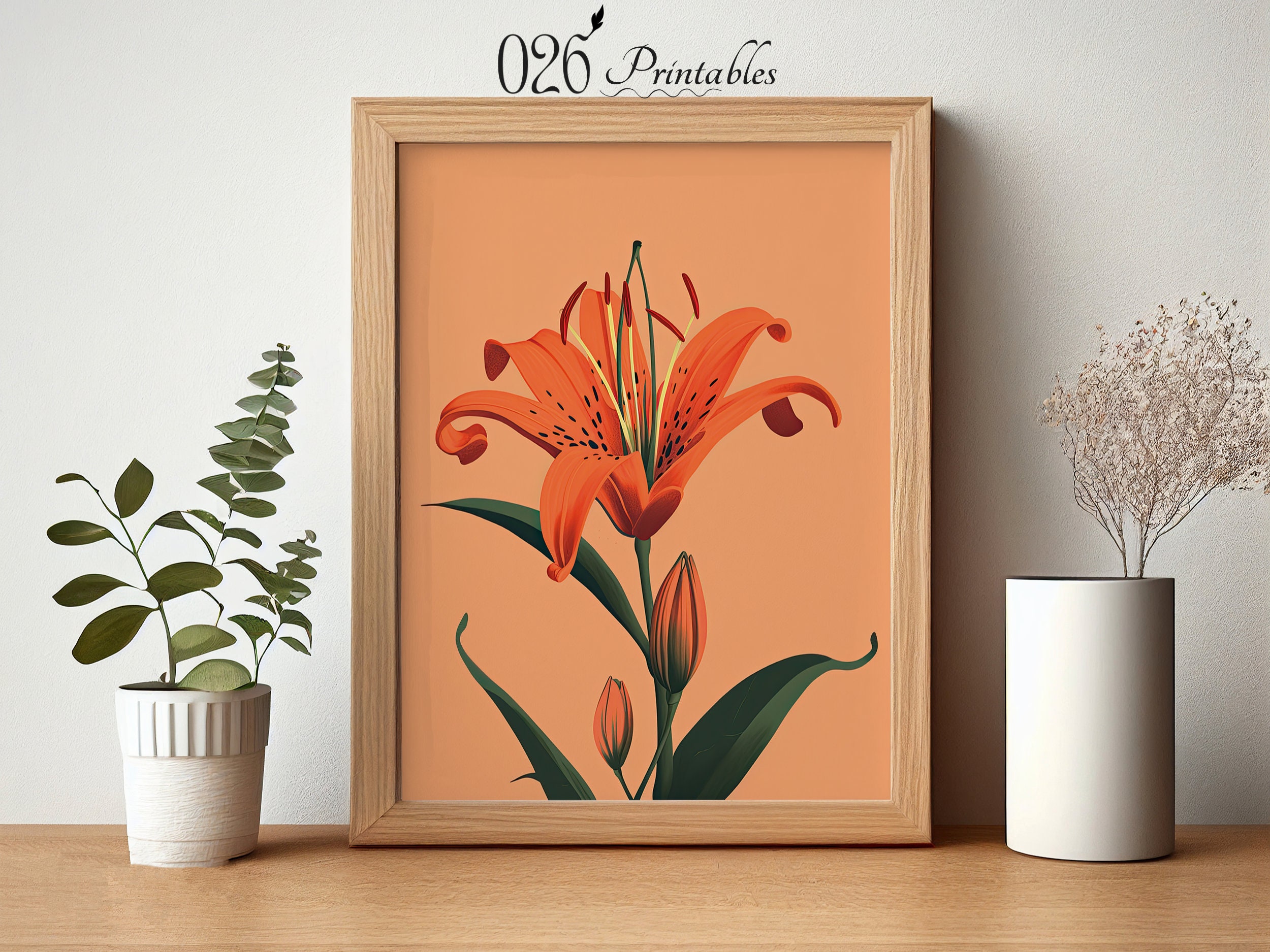 Printable Tiger Lily Wall Art, Tiger Lily Painting, Botanical Print ...