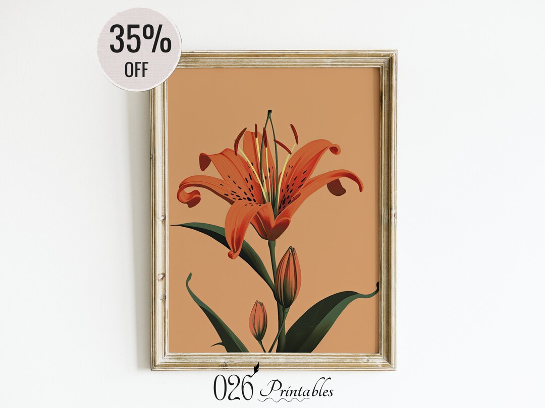 Printable Tiger Lily Wall Art Tiger Lily Painting Botanical - Etsy