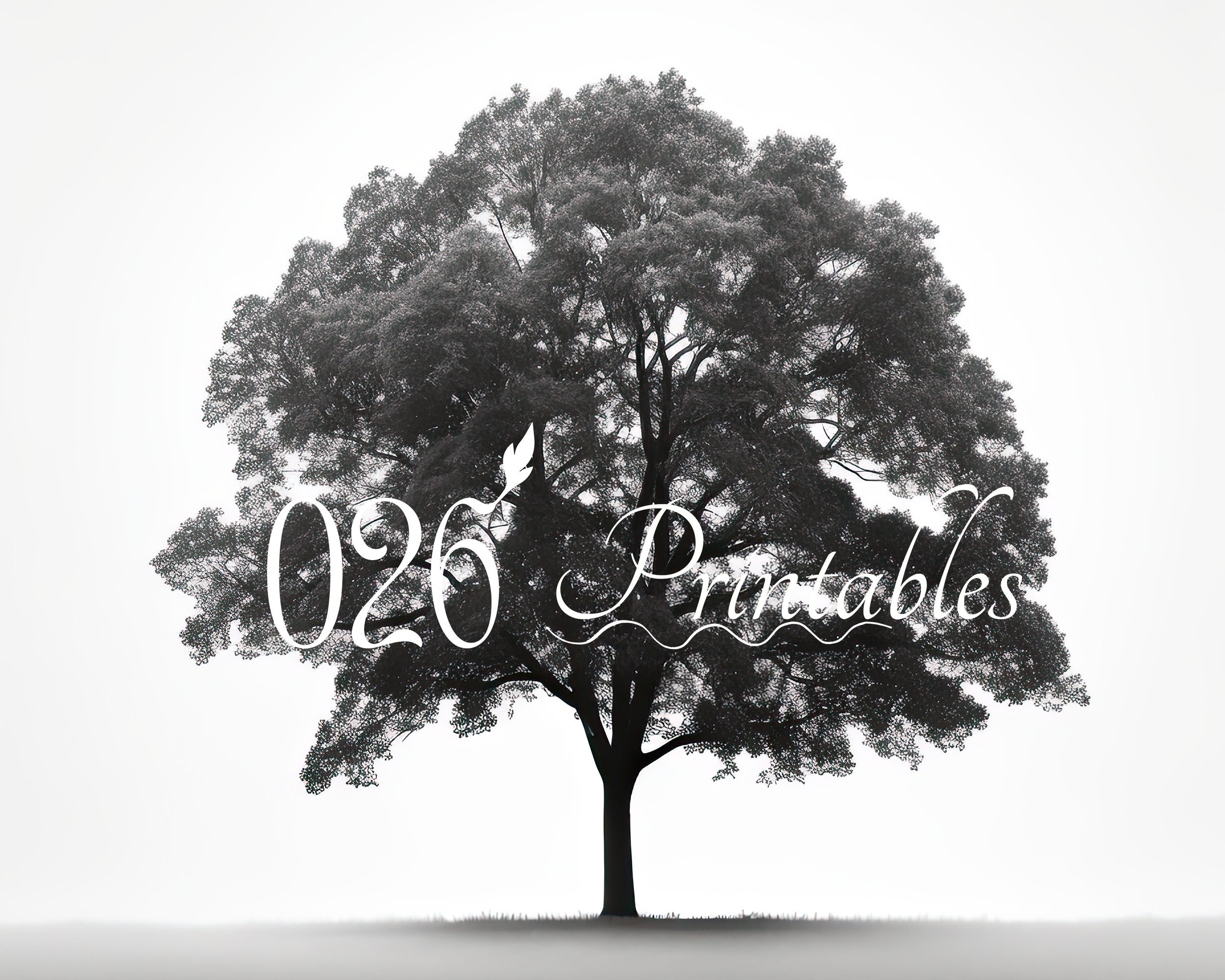 Oak Tree Printable Wall Art, Oak Tree Print, Black and White Painting ...