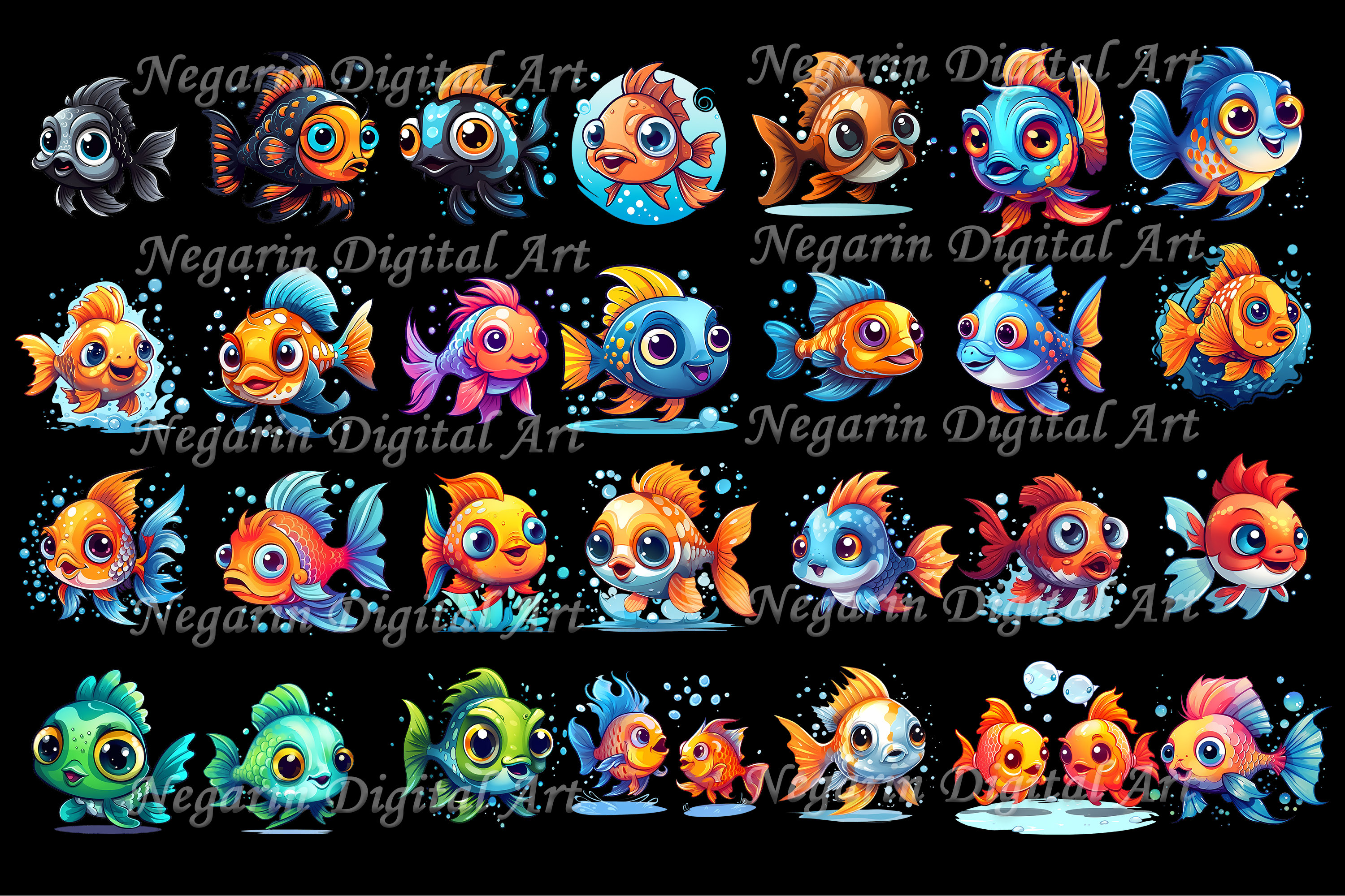 Watercolor Cute Little Fish Clipart, Digital Download, Underwater ...